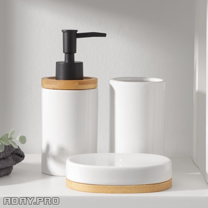 Набор для ванной SAVANNA «Джуно», 3 предмета (мыльница, дозатор для ...